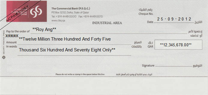 Cheque Writing Printing Software For Qatar Banks